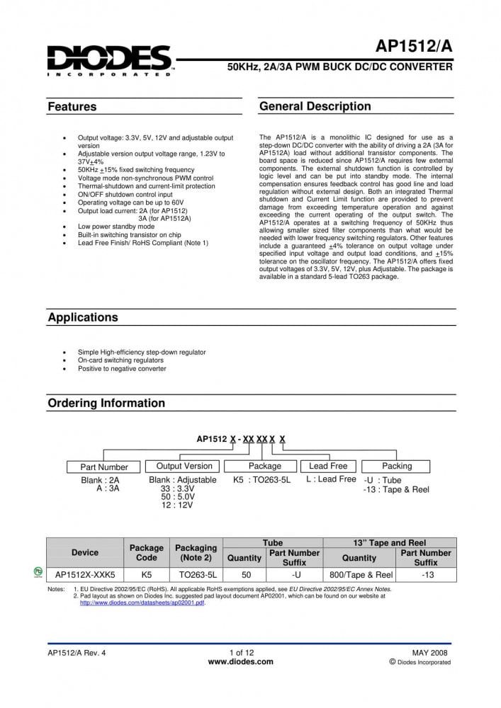AP1512 datasheet page 1