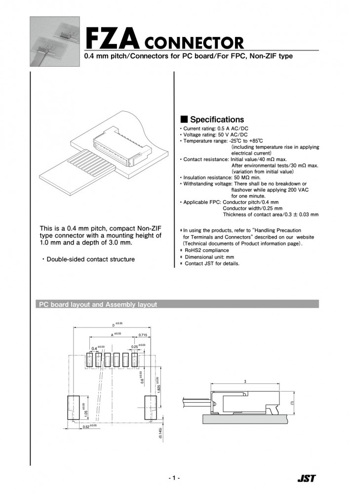 JST FZA connector specification page 1