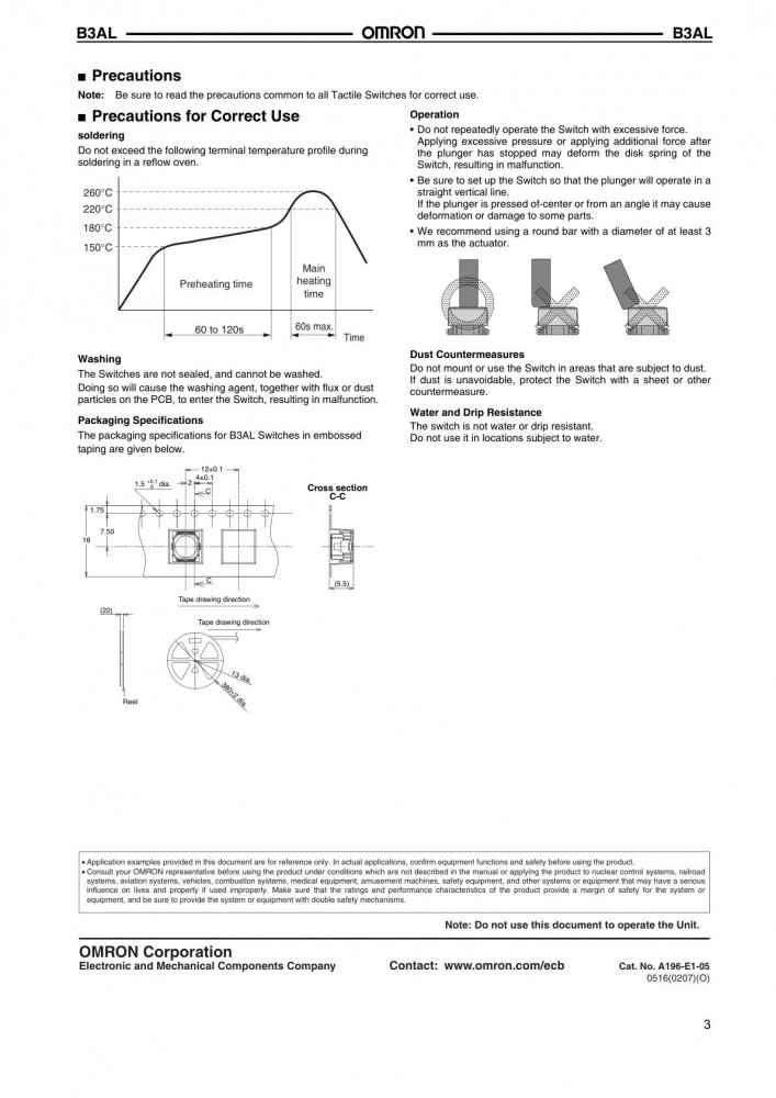 OMRON B3AL series precautions and packaging