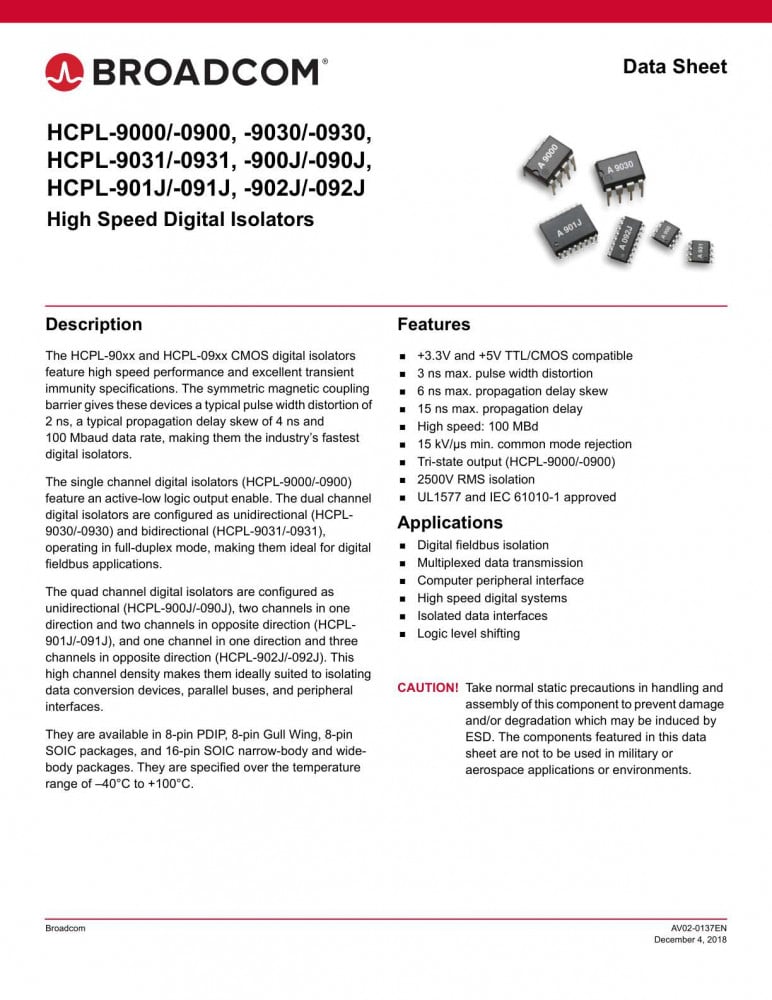 HCPL-090J datasheet page 1