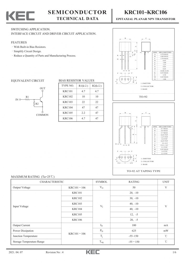 KEC KRC102 technical document page 1