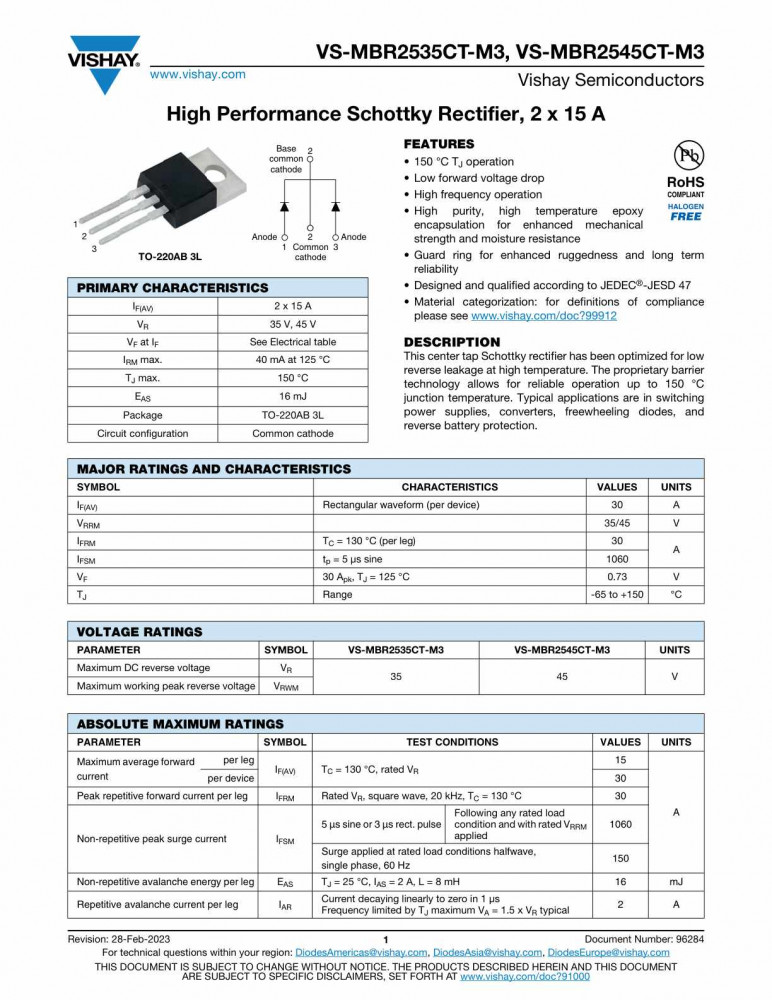 VS-MBR25 datasheet page 1