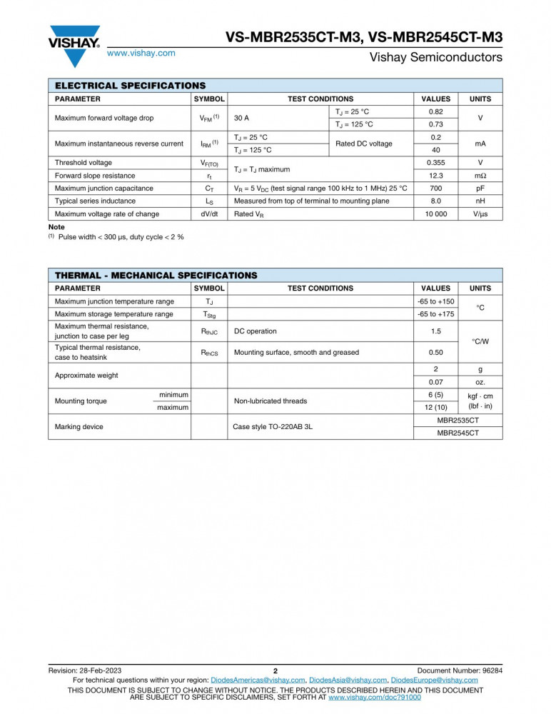 VS-MBR25 datasheet page 2