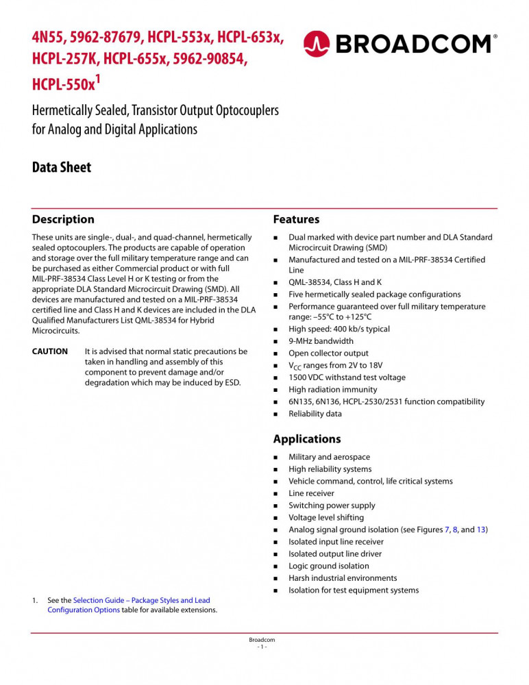Datasheet page 1