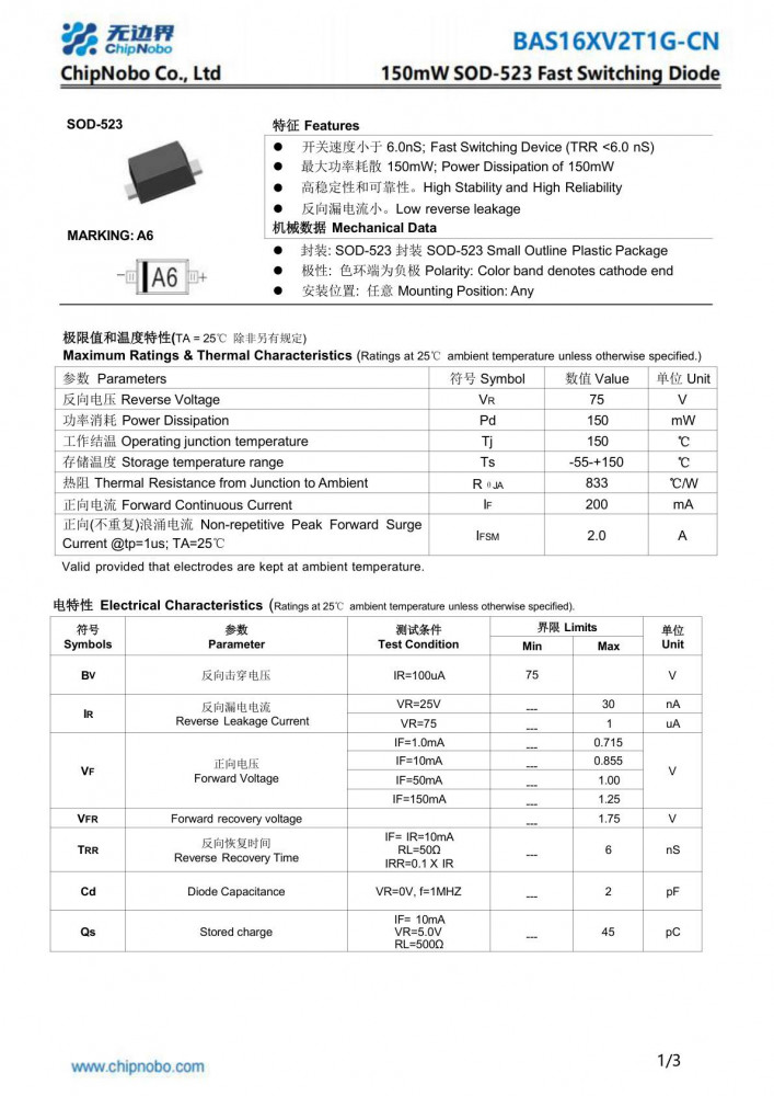 BAS16XV2T1G-CN datasheet page 1
