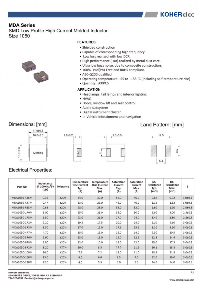 KOHERelec MDA series product documentation page 1