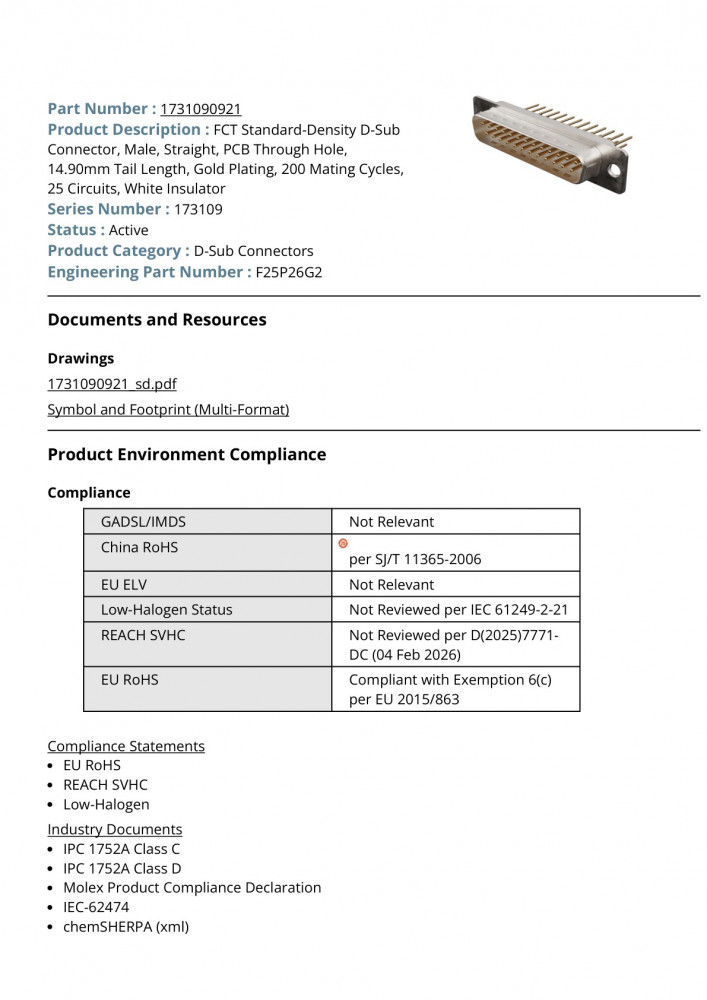 MOLEX 1731090921 drawing preview, page 1