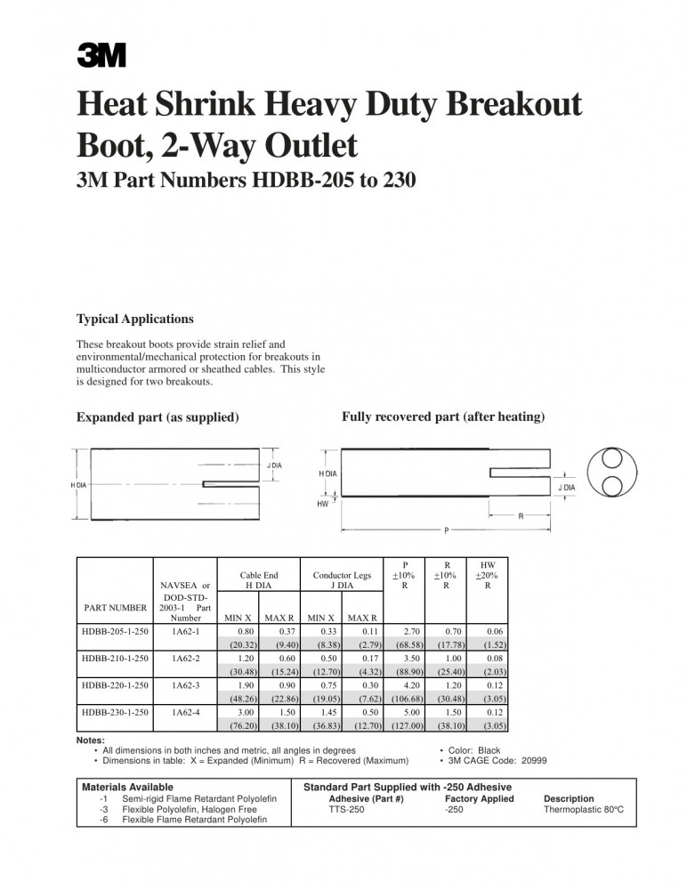 3M HDBB-210-1-250 technical document page 1