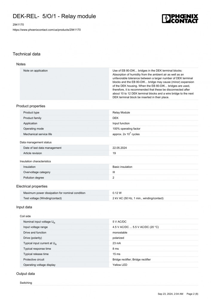 Phoenix Contact 2941170 technical document page 2