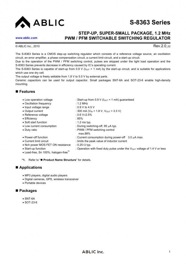S-8363B-M6T1U2 datasheet page 1