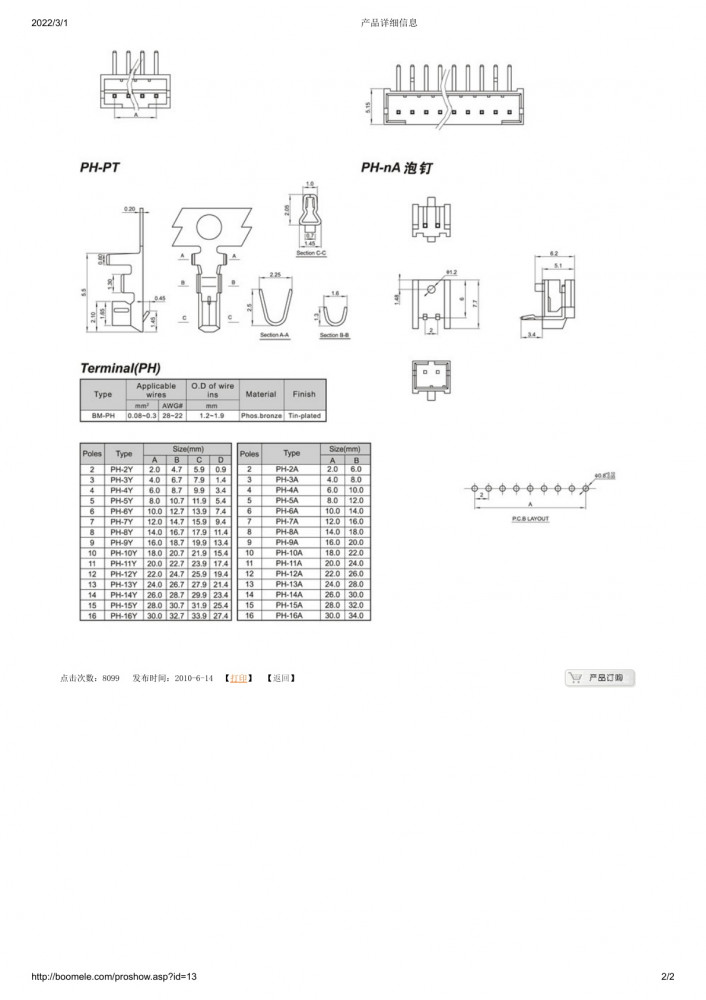 BOOMELE PH-9A dimensional and terminal information
