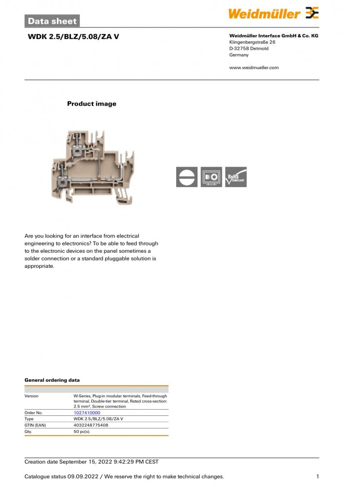 WEIDMULLER 1027410000 technical document page 1