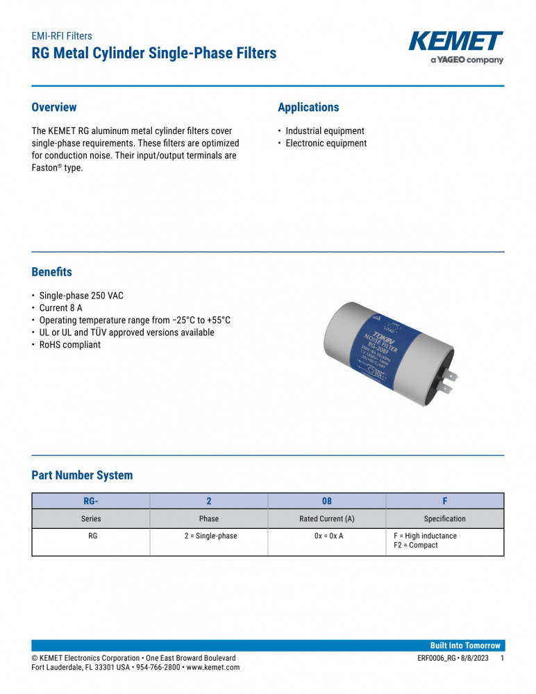 KEMET RG-208F datasheet page 1