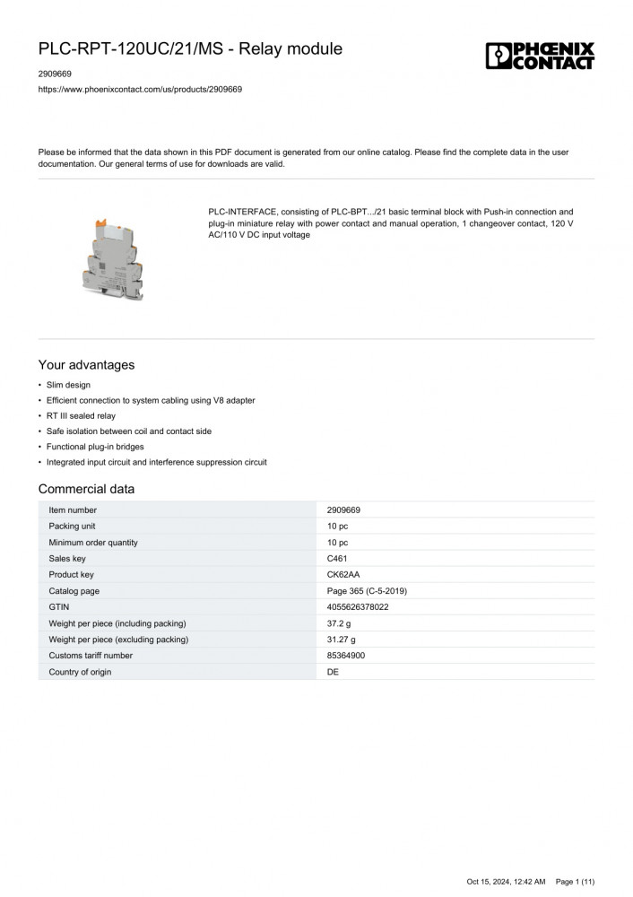 Phoenix Contact 2909669 technical document page 1