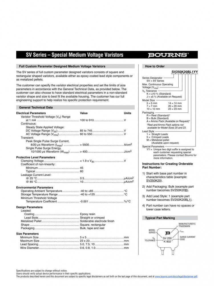 Bourns SV Series datasheet preview, page 8