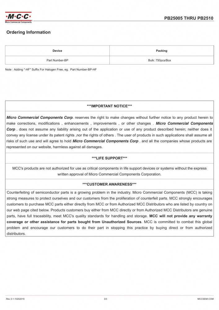 PB2510-BP-HF datasheet page 3