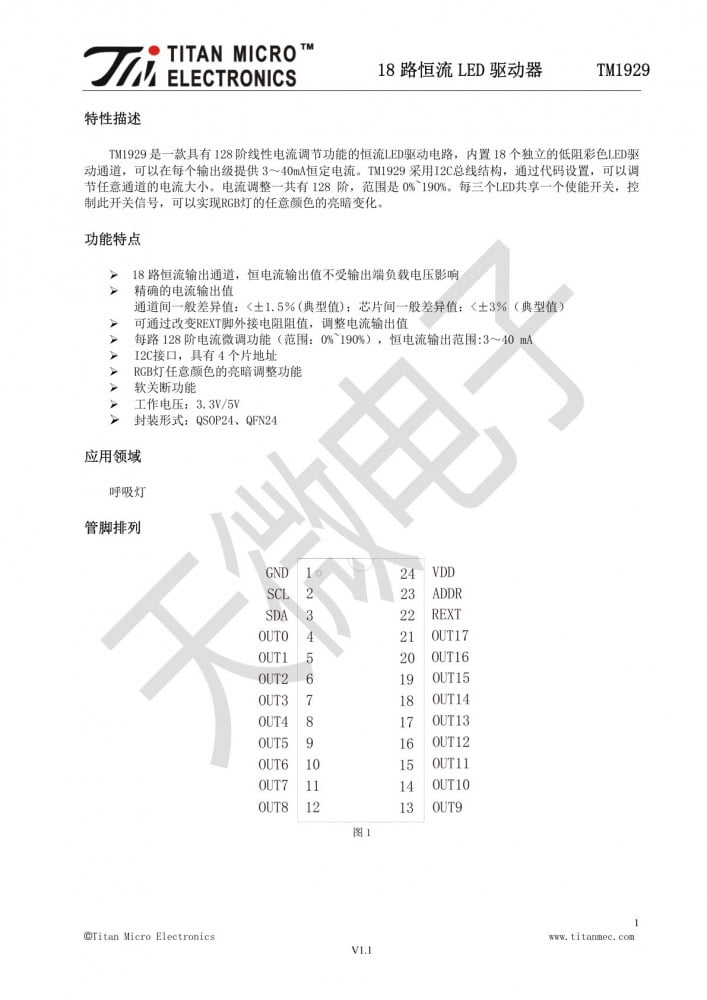 TM1929 datasheet page 1