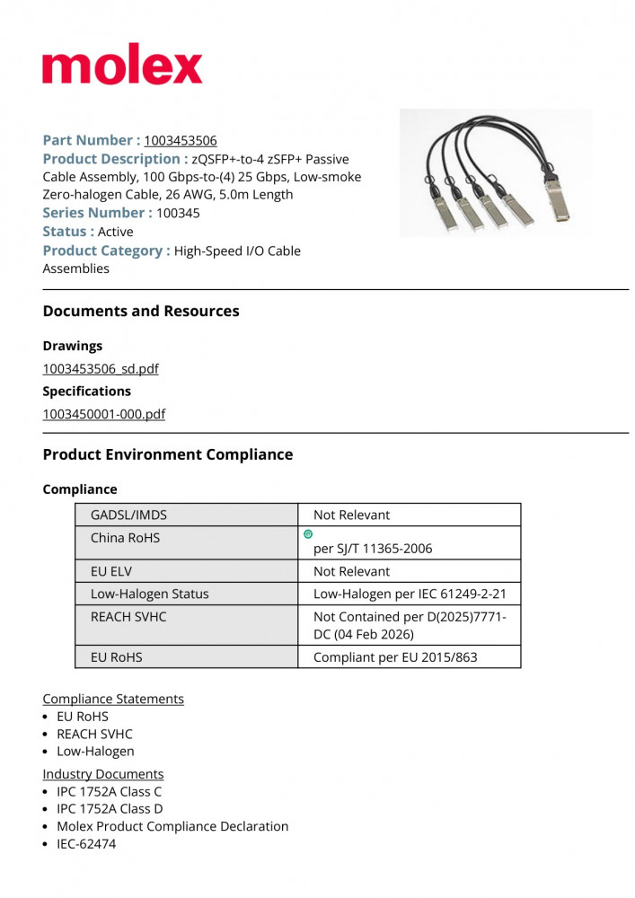 Molex product specification, page 1