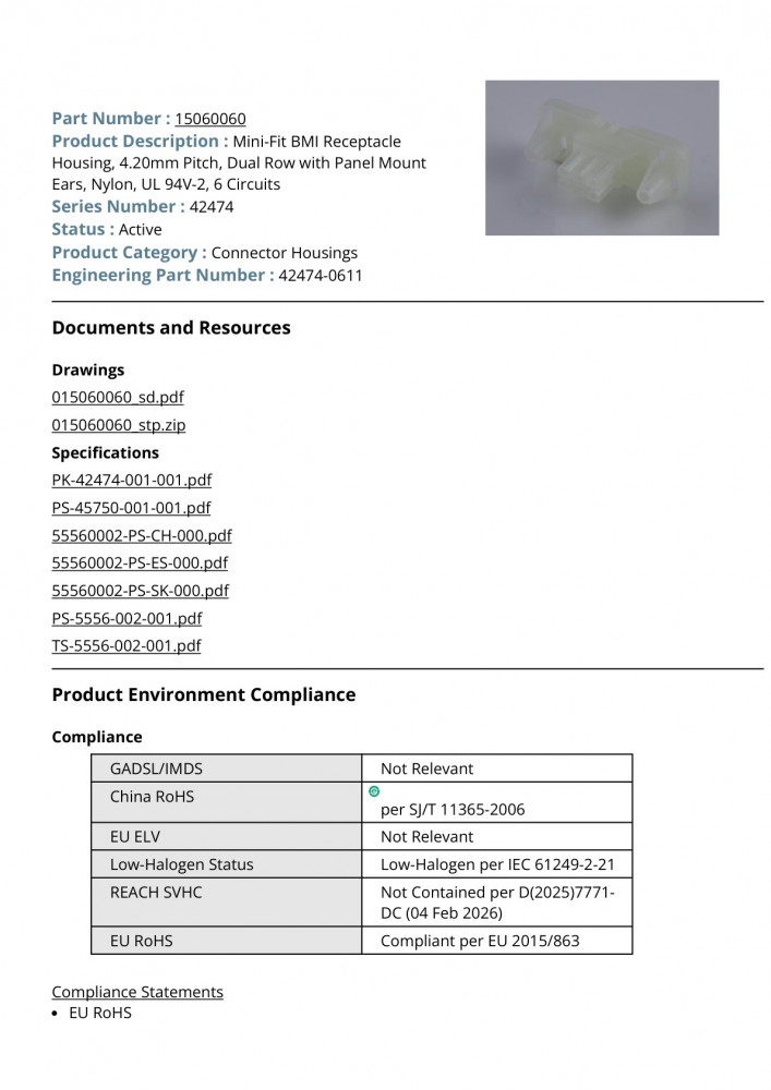 Mini-Fit Plus HCS specification preview, page 1