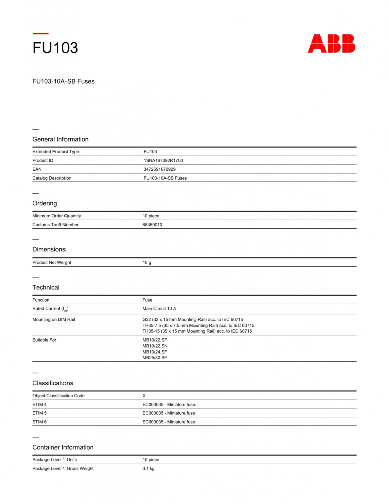 FU103 product documentation image, page 1