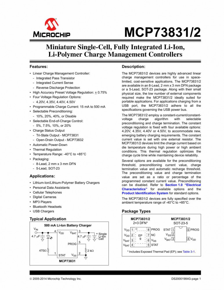 MCP73832 technical document page 1