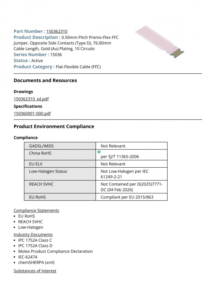 Molex FFC family specification, page 1