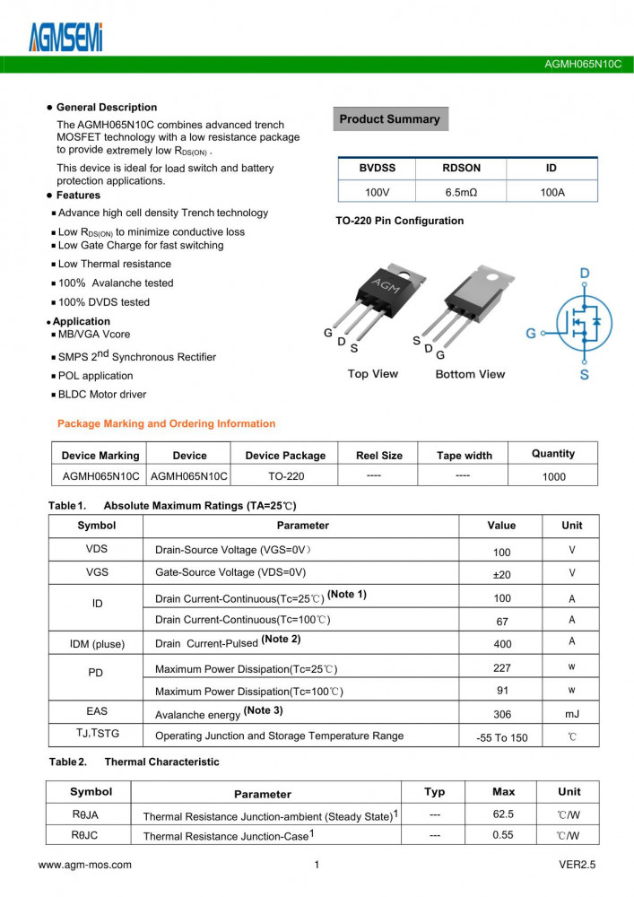 AGMH065N10C datasheet page 1