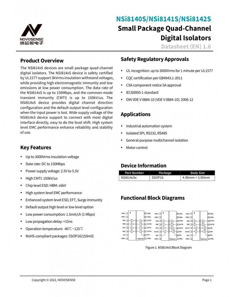 NSI8141S1 datasheet page 1
