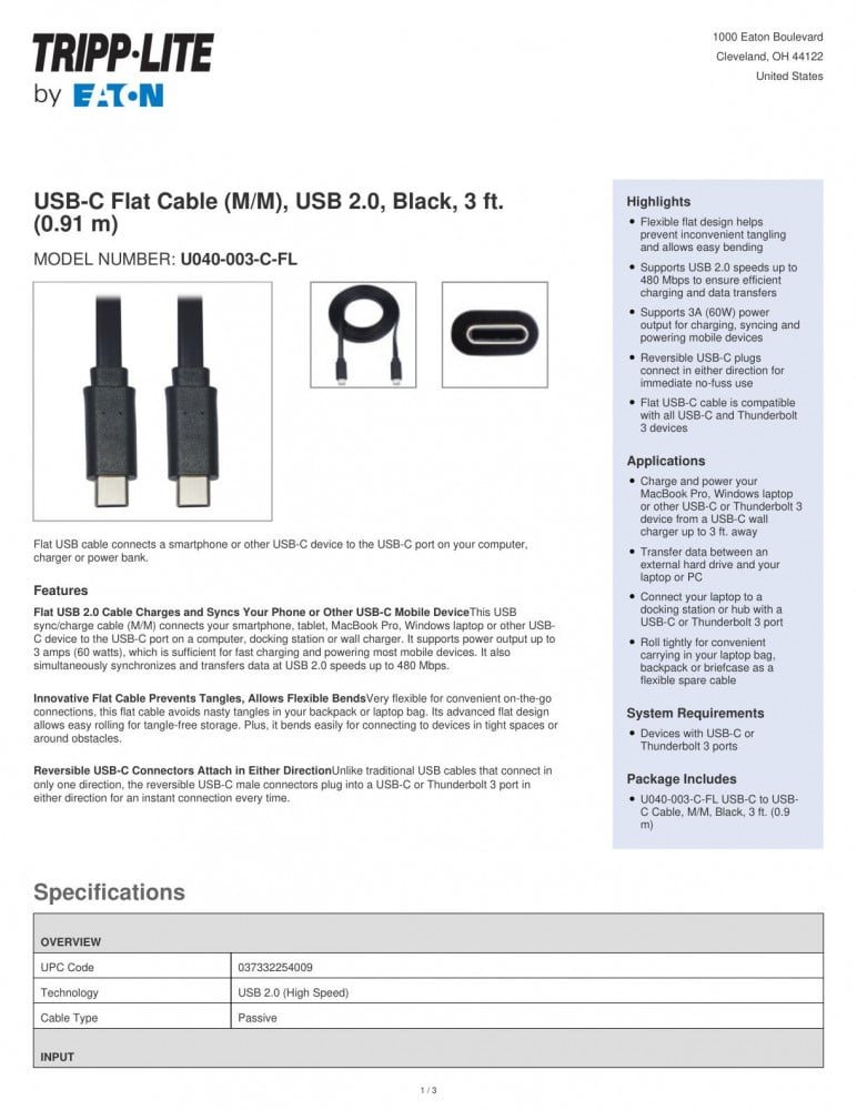 U040-003-C-FL technical document page 1