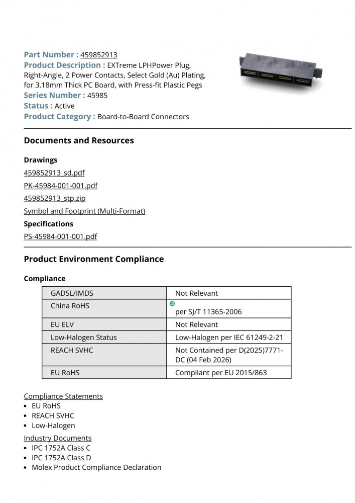 MOLEX 459852913 technical document page 1