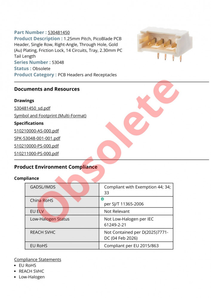 Molex 530481450 technical document page 1