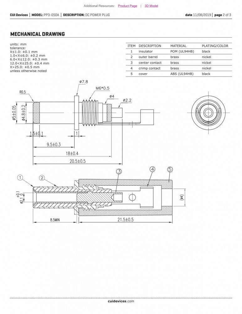 CUI PP3-050A technical document page 2