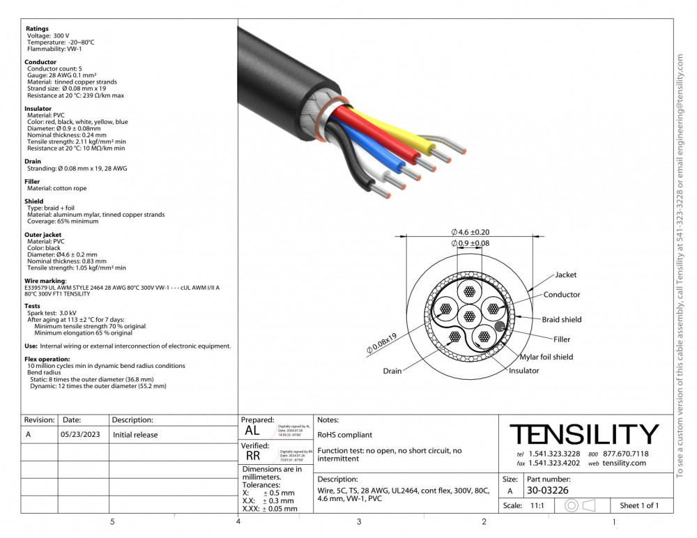 Tensility International 30-03226 cable technical drawing