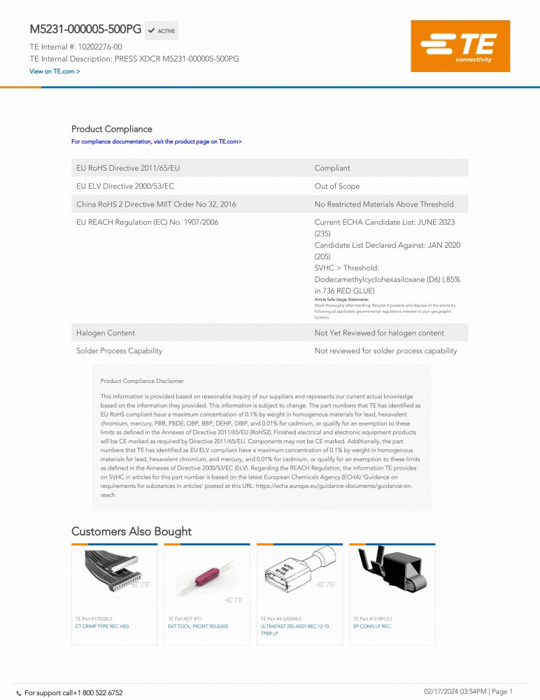 M5231-000005-500PG technical document page 1