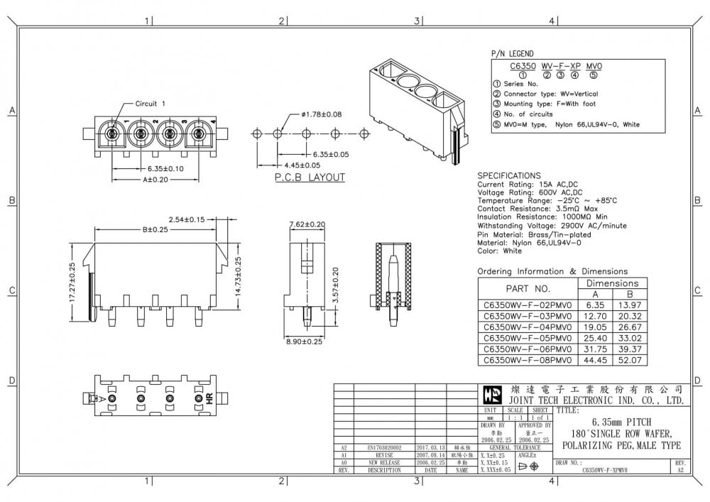 Joint Tech Elec C6350WV-F-03PMV0 technical drawing