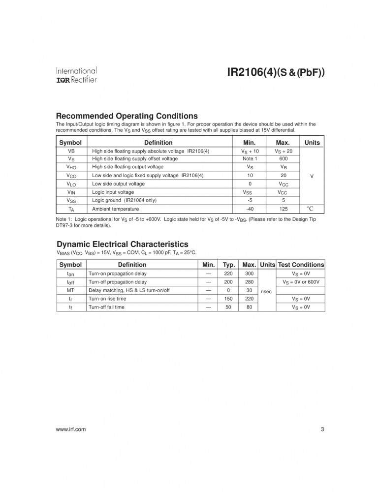 IR2106STRPBF datasheet page 3