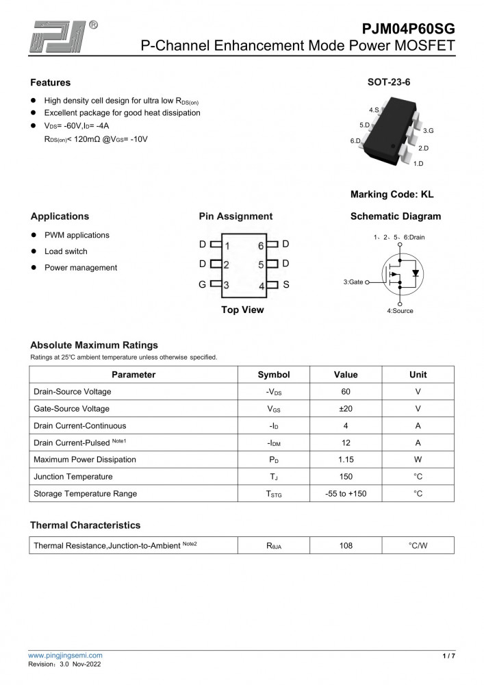 PJM04P60SG datasheet page 1