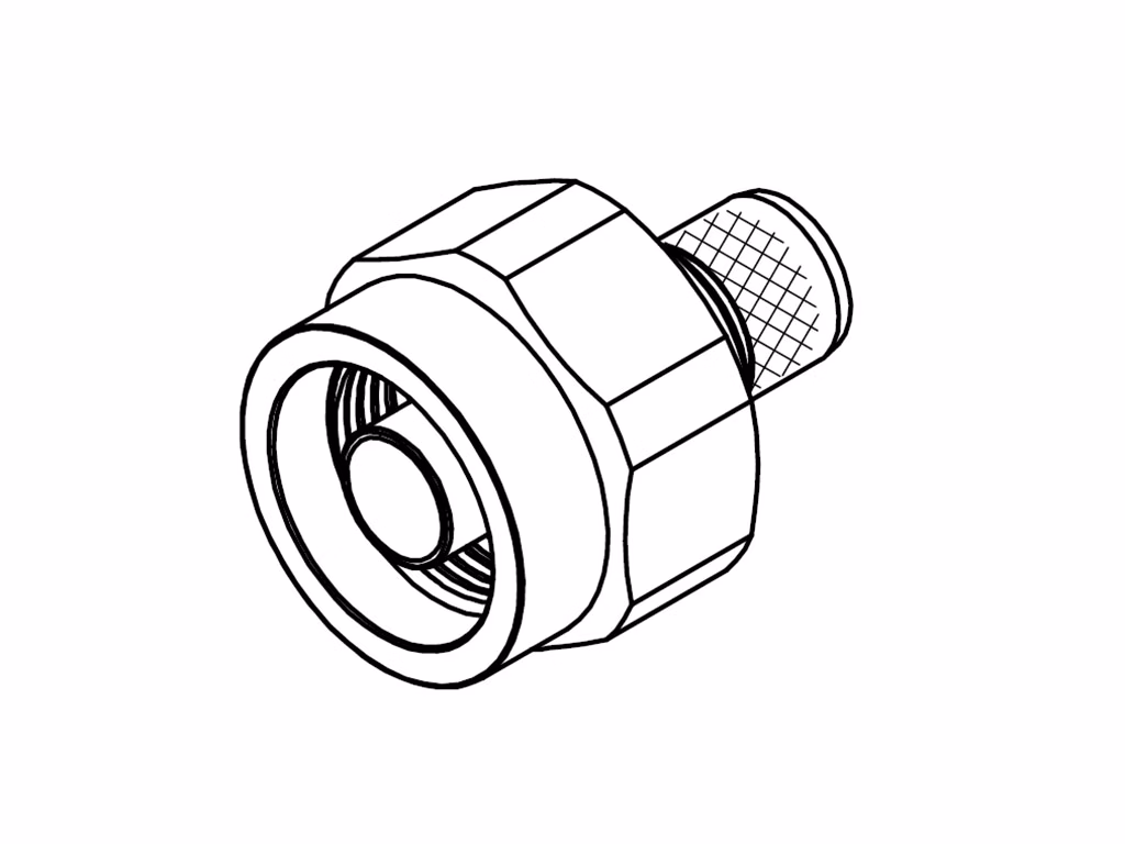 N Plug, Right-Angle, Crimp, LMR-240 Cable, Brass Body, Nickel (Ni) Plated, Tray, 50 Ohms