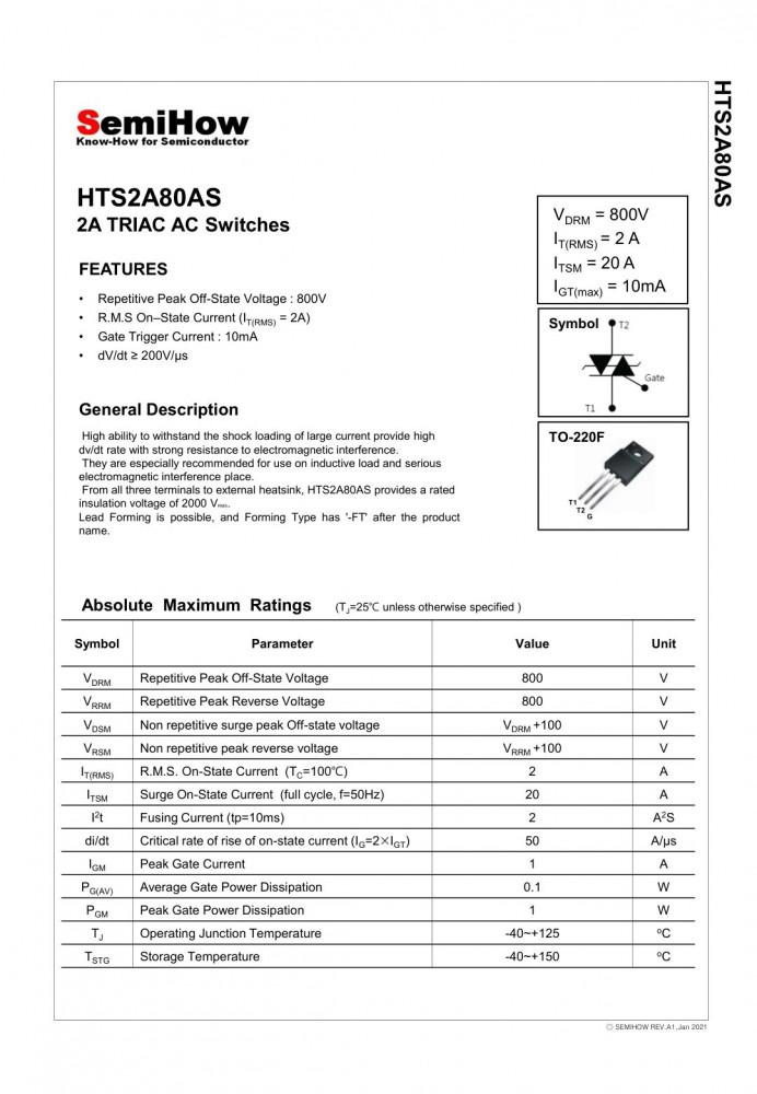 HTS2A80AS datasheet page 1