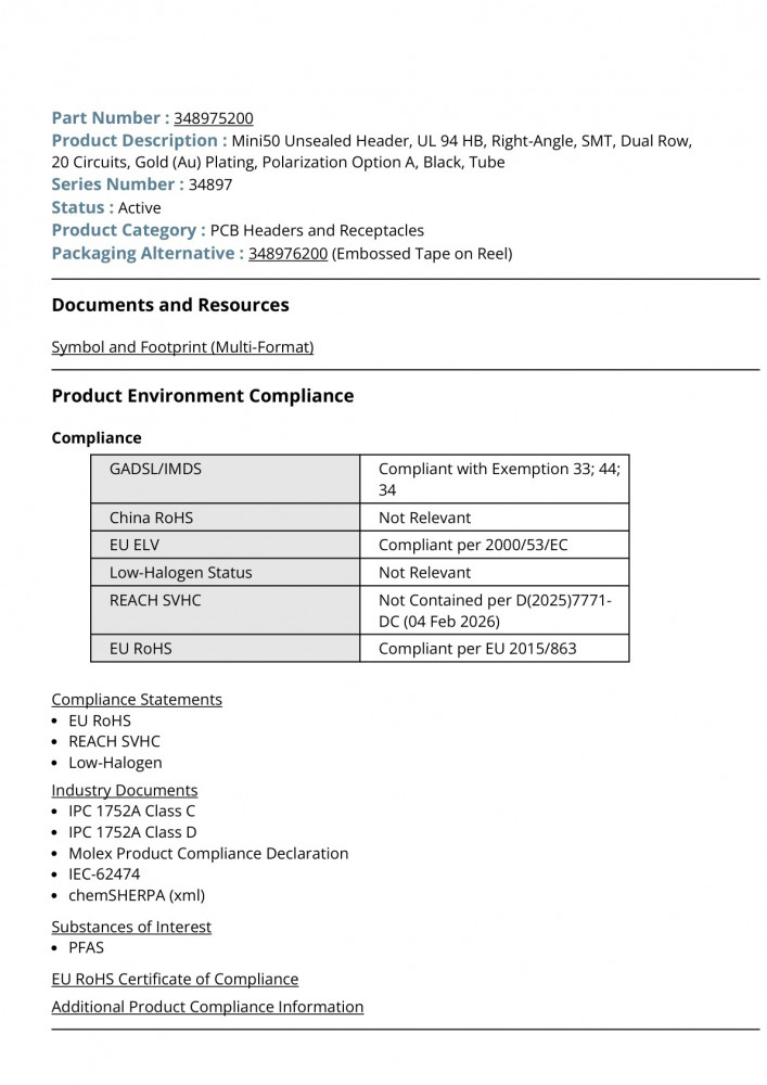 MOLEX Mini50 connector documentation page 1