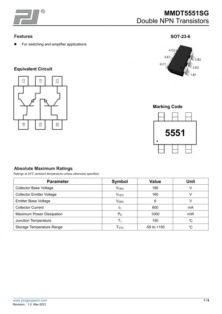 MMDT5551SG datasheet page 1