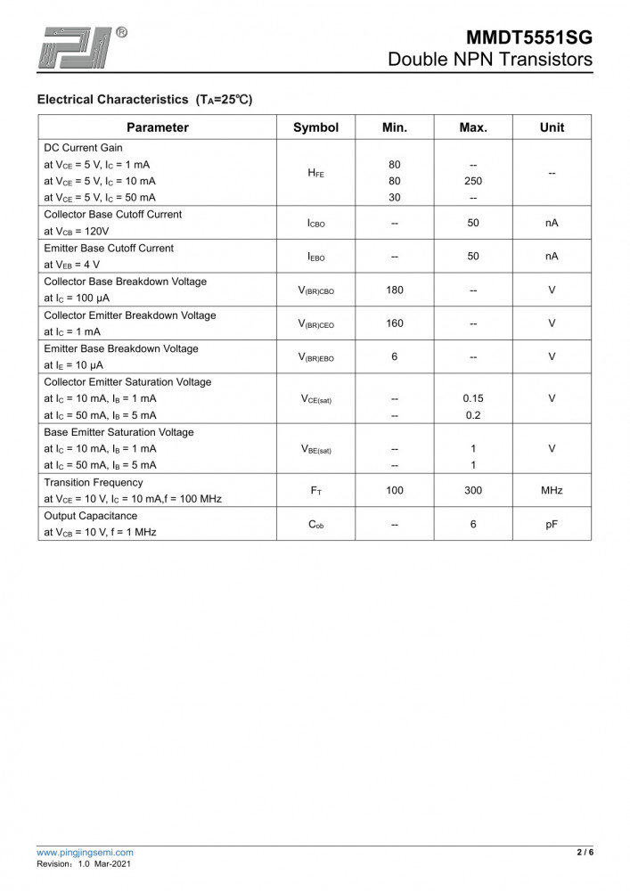 MMDT5551SG datasheet page 2