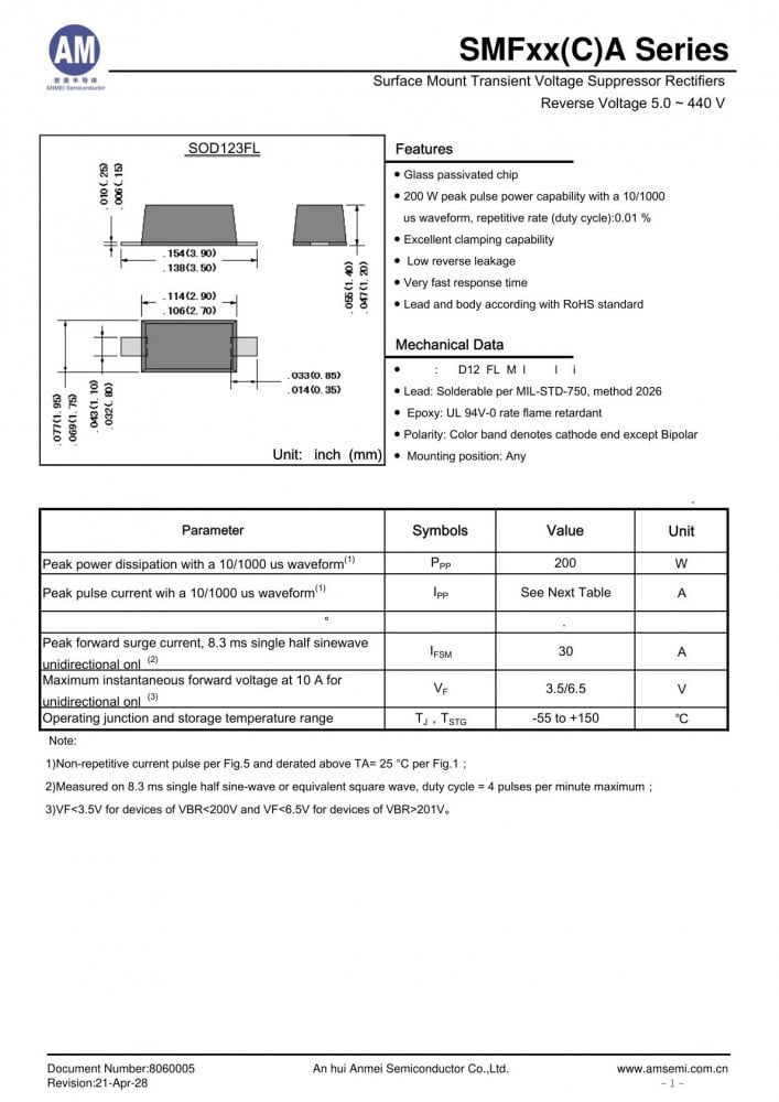 SMF5.0CA datasheet page 1