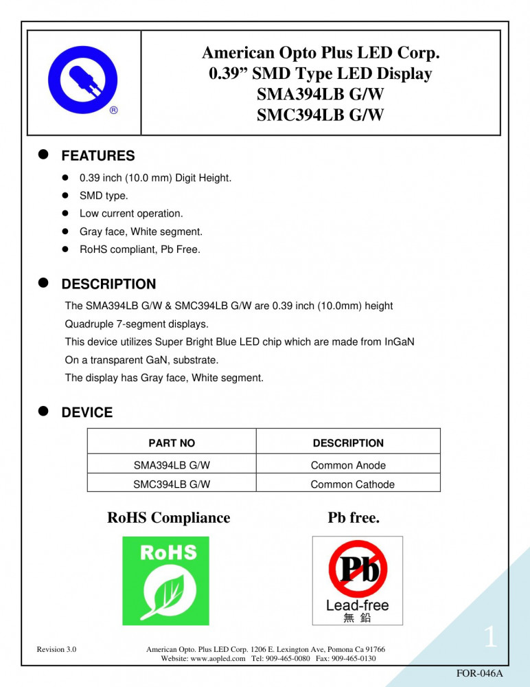 SMA394LB datasheet page 1