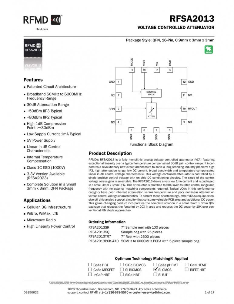 RFSA2013 datasheet page 1