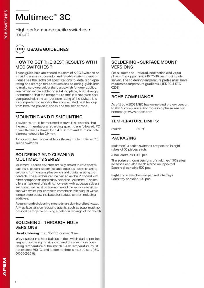 APEM Multimec 3C datasheet page 6