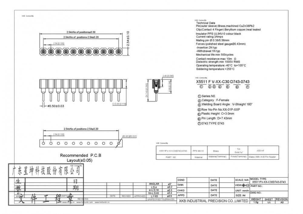 XKB Connection X5511FV-40-C30D743-0743 technical drawing