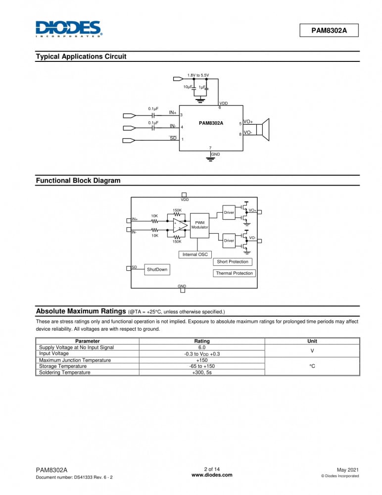 PAM8302A datasheet page 2