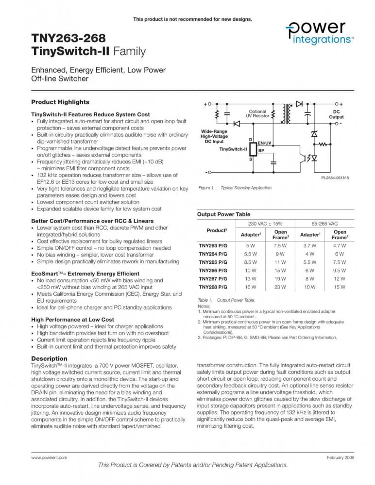 TinySwitch-II datasheet page 1