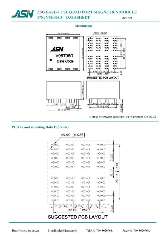 V96T06D mechanical drawing and PCB layout document